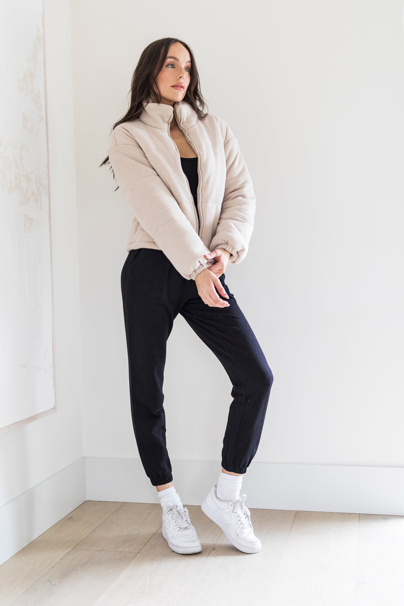 Celine Knit Puffer Jacket in Oat – PRIV Collections